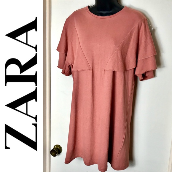 Zara | Dresses | Zara Pink Short Sleeve Ruffle Bust Dress | Poshmark
